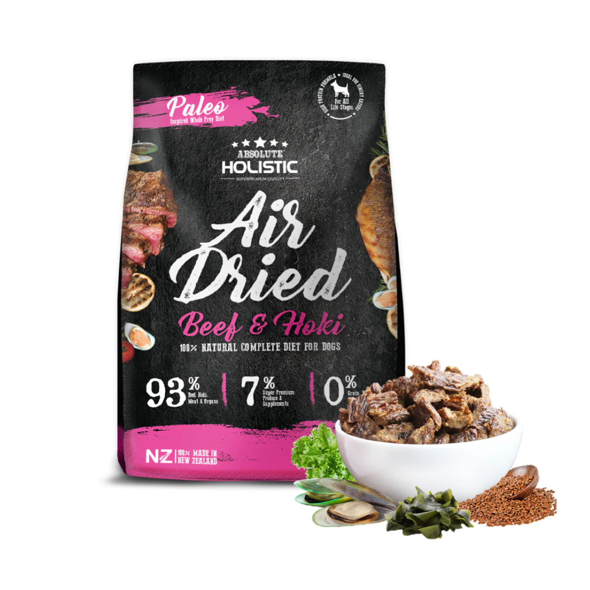 Absolute Holistic Air Dried Food for Dogs Beef & Hoki 1kg X4 — Cats Garage